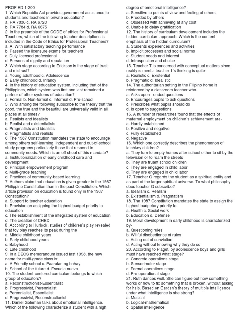 Prof Ed 1 | Download Free PDF | Teachers | Test (Assessment)