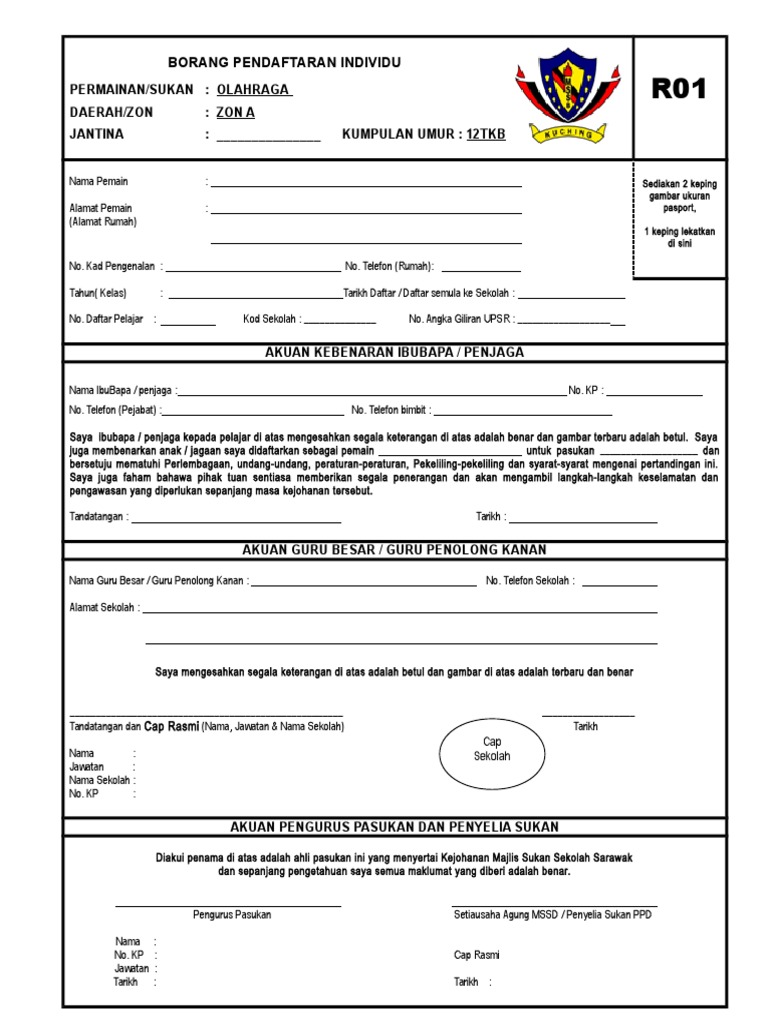 BORANG RO1 - MSSB Kuching | PDF