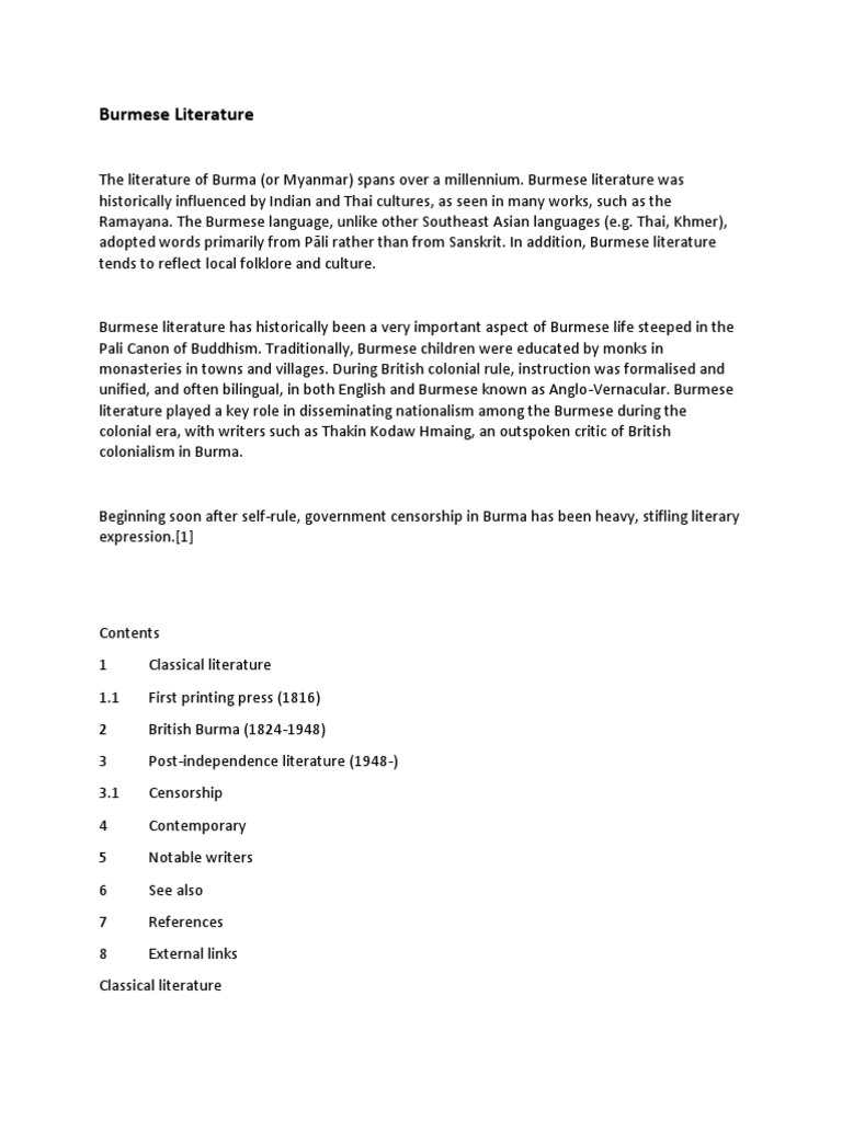 Burmese Literature | PDF | Myanmar | Poetry