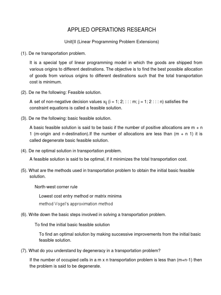 Transportation Problem 2 Marks | PDF | Mathematical Optimization ...