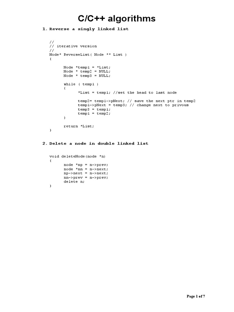 Cc Algorithms 1 Reverse A Singly Linked List Pdf Pointer Computer Programming C