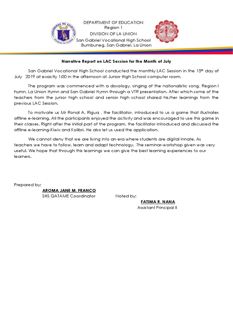 Narrative Report On LAC Session For The Month of July | PDF