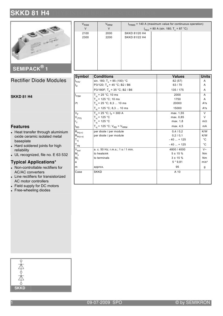 Thyristor Bridge, SCR, Bridge: SKKD 81 H4 | PDF | Electrical Components ...