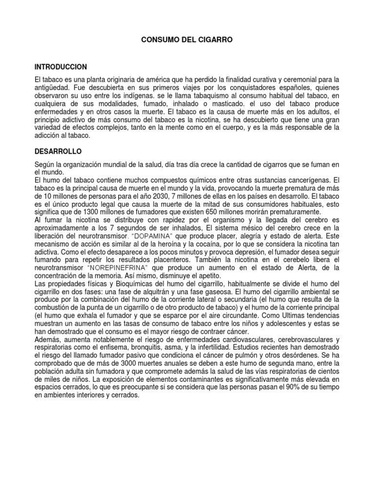 Consumo Del Cigarro | PDF | Nicotina | Cigarrillo