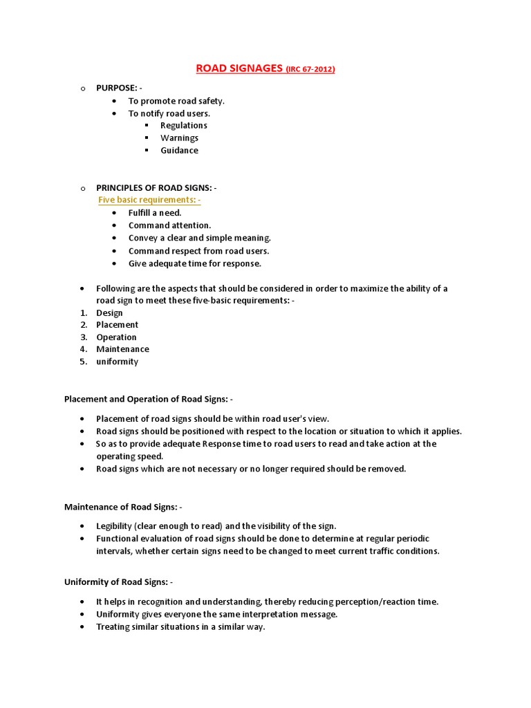 Irc 67-2012 (Road Signages) | Download Free PDF | Road | Road Transport