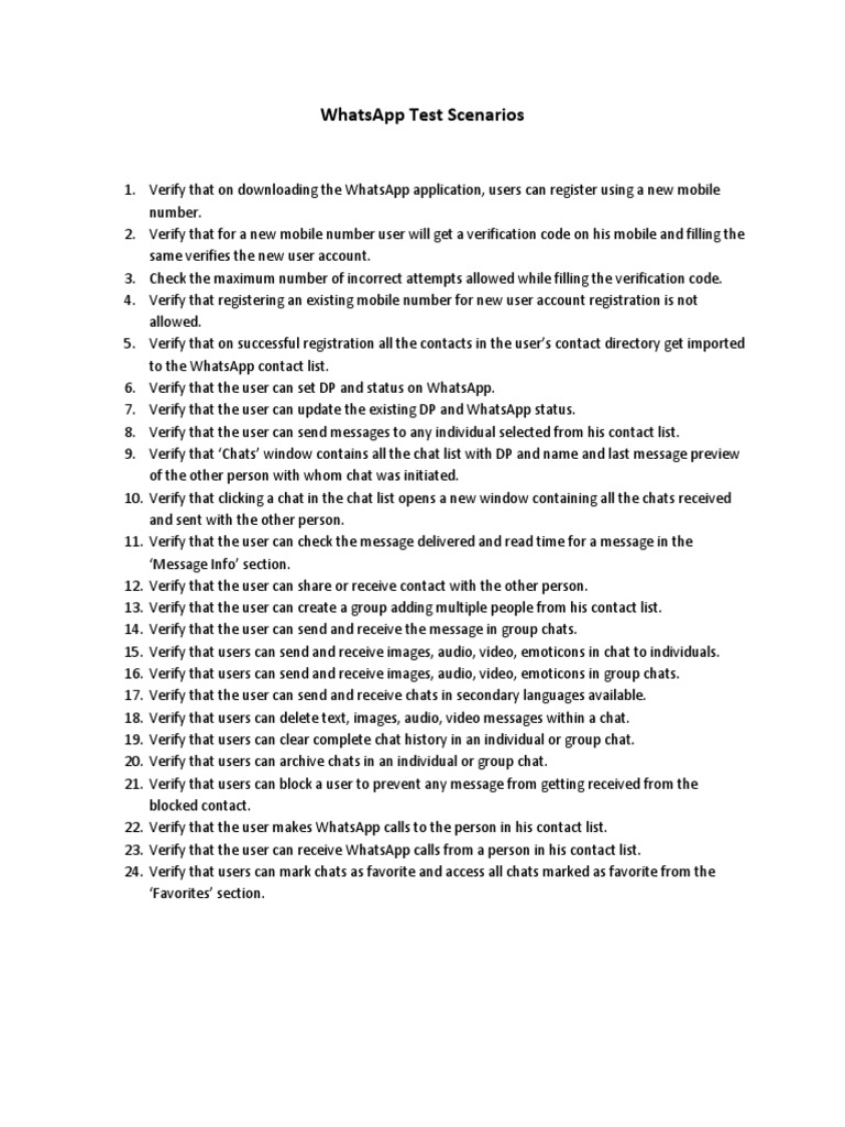 WhatsApp Test Scenarios | PDF | Digital Technology | World Wide Web
