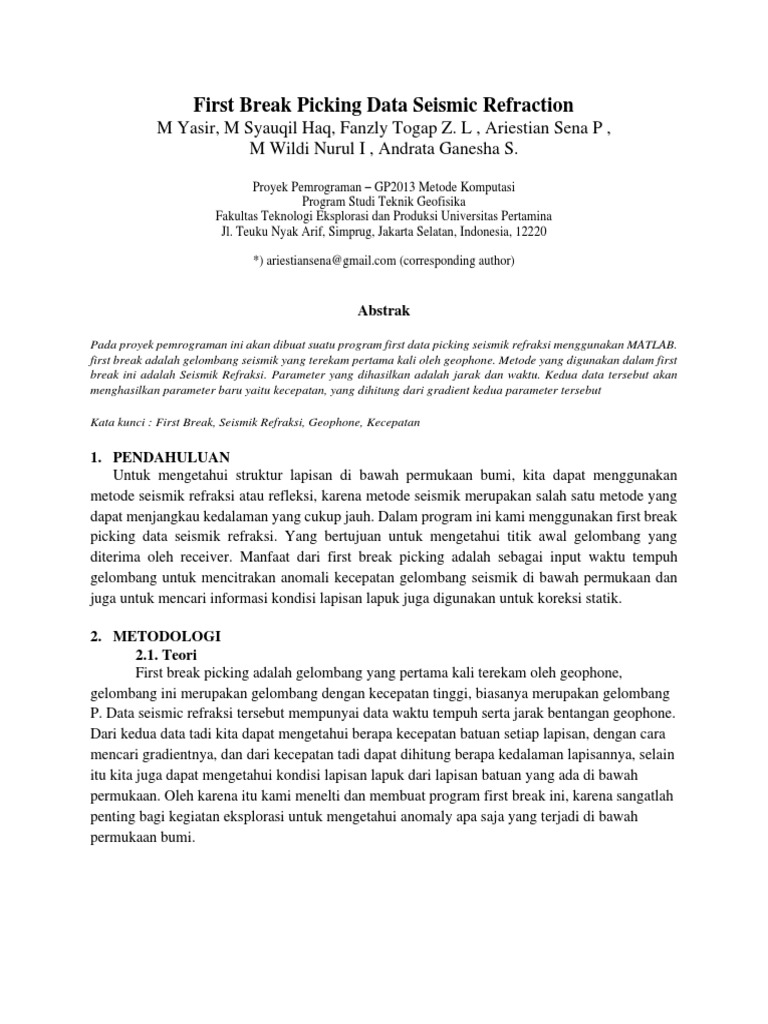 First Break Picking Data Seismic Refraction | PDF