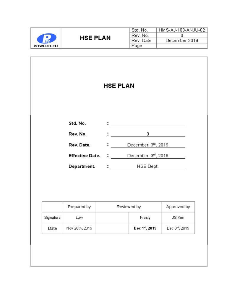 02-PEC-General-HSE PLAN | PDF | Risk Assessment | Risk