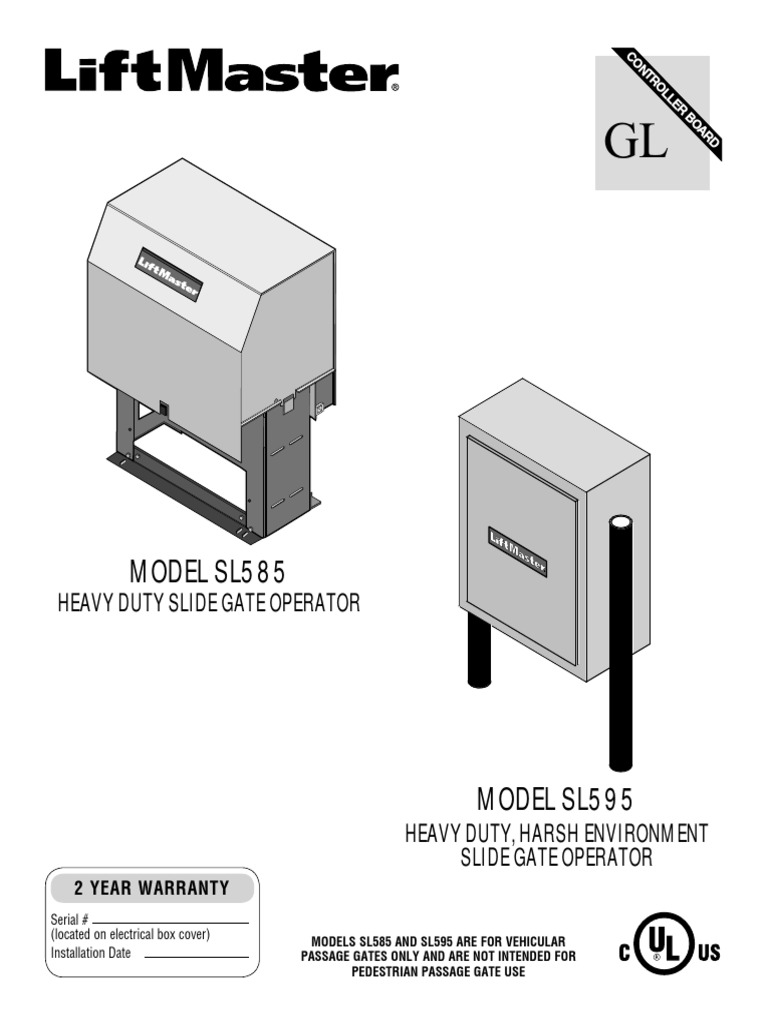 Liftmaster SL585 SL595 Slide Gate Operator Manual PDF | PDF ...