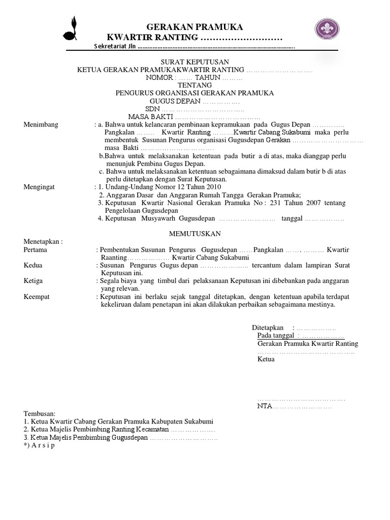 Contoh SK Kwartir Ranitng | PDF