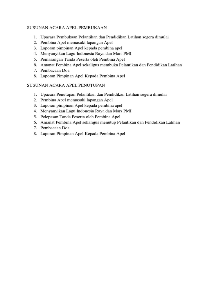 Susunan Acara Apel Pembukaan Dan Penutupan | PDF