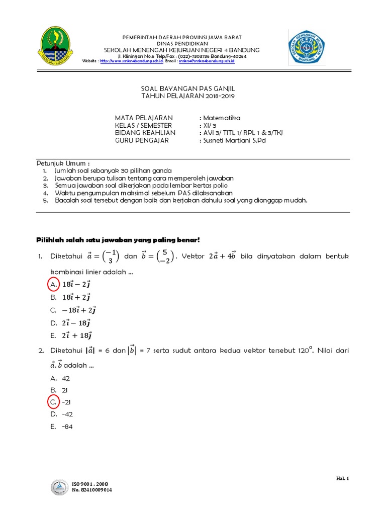 Soal Bayangan MTK PAS S3 2019 PDF | PDF