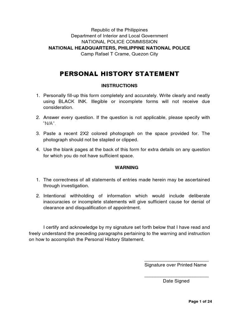 Personal History Statement Form | PDF | Military Discharge | Drugs