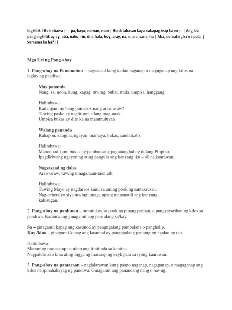 Ingklitik at Pang Abay | PDF