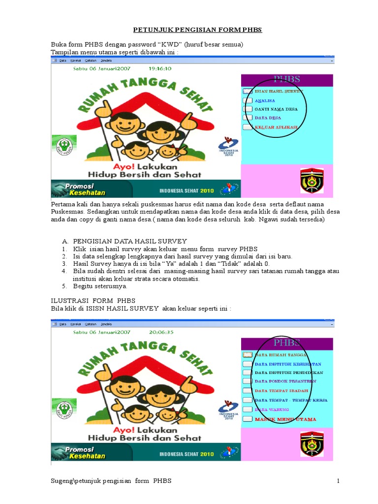 Petunjuk Pengisian Form PHBS | PDF
