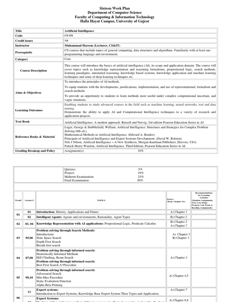 CS-331 Artificial Intelligence | PDF | Artificial Intelligence ...