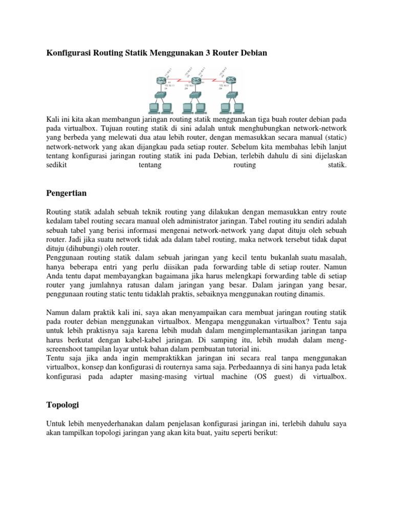 Konfigurasi Routing Statik Menggunakan 3 Router Debian | PDF | Metode ...