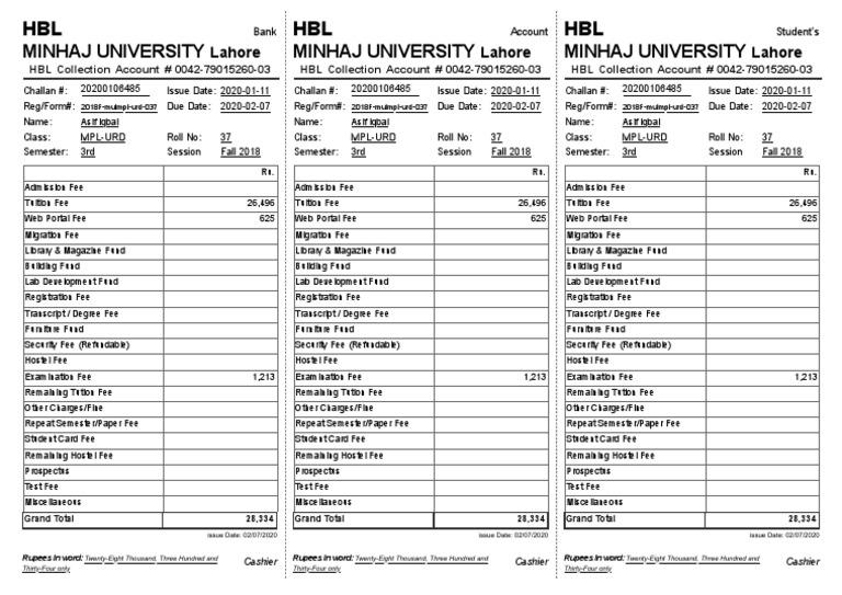 Fee Challan Form | PDF | Fee | Payments