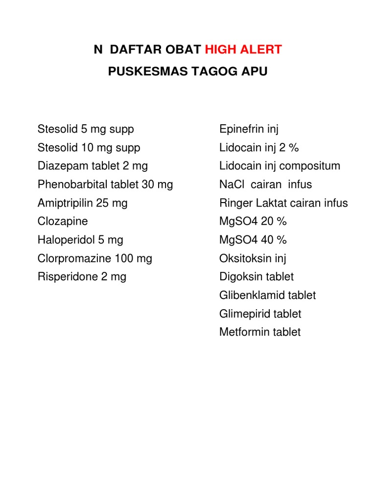 Daftar Obat High Alert | PDF