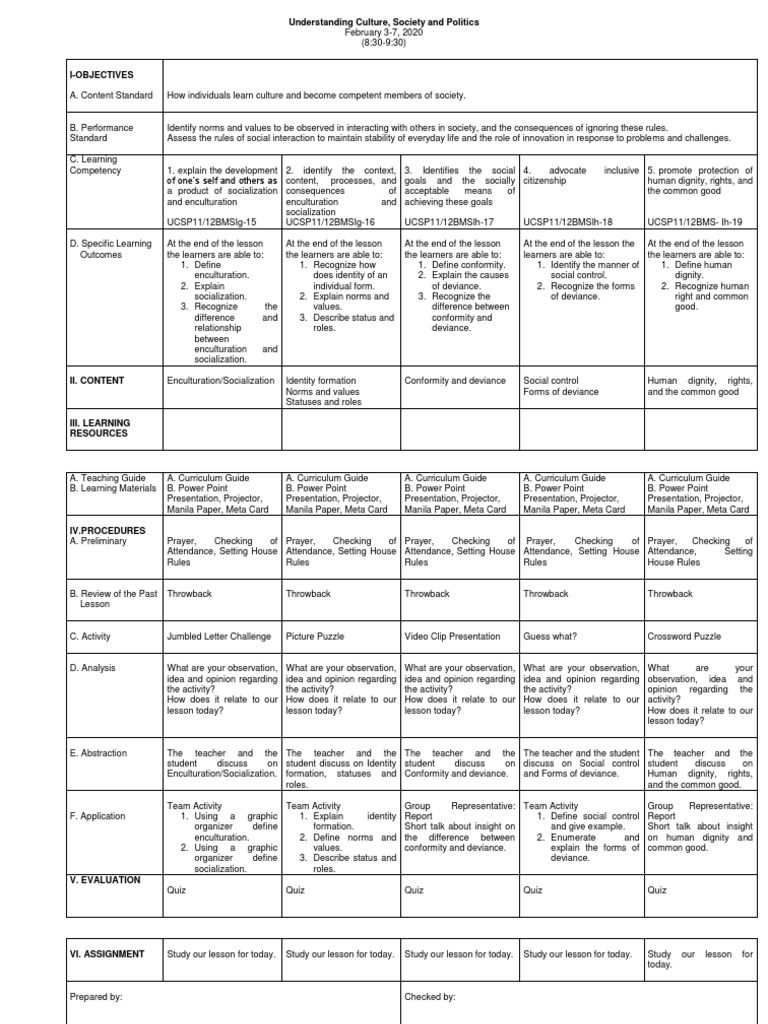 Lesson Plan | PDF | Socialization | Deviance (Sociology)