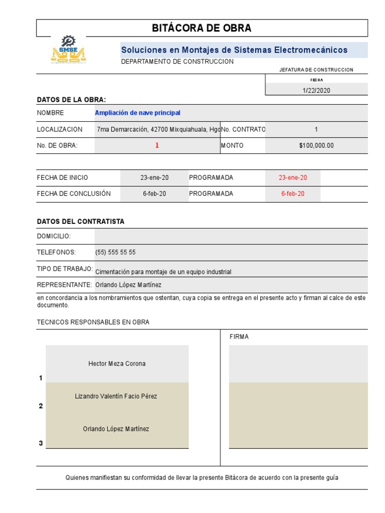 Bitacora de obra formato | Naturaleza