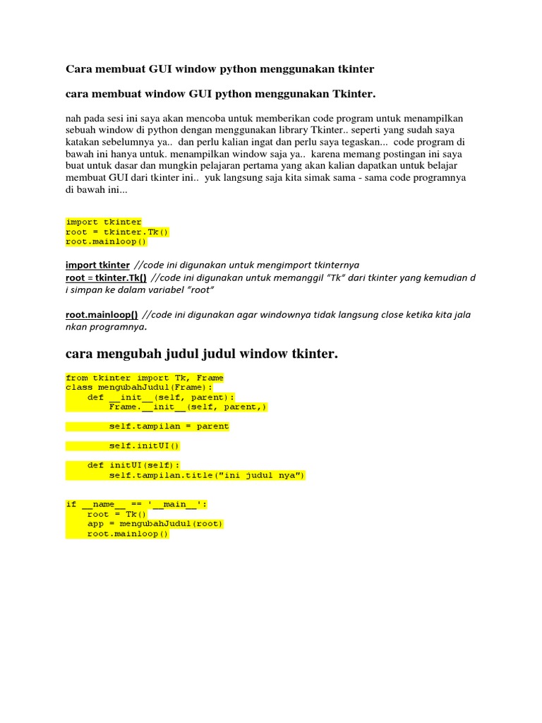 Membuat Gui Window Python Menggunakan Tkinter Pdf
