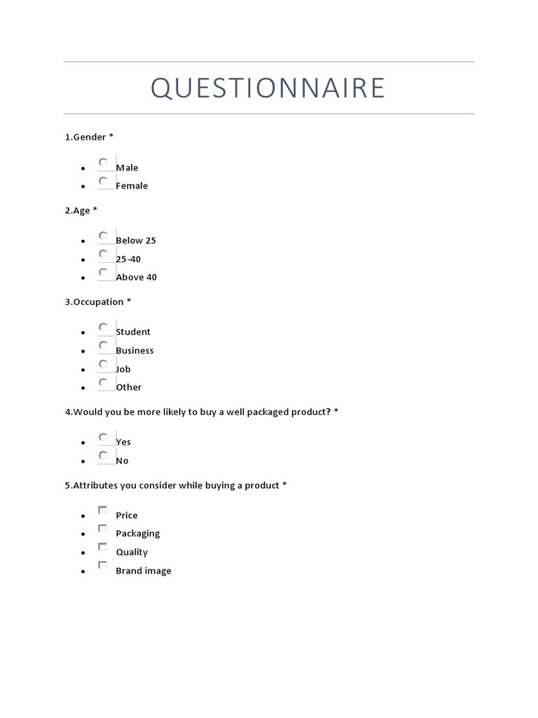 Packaging Questionnaire | PDF | Packaging And Labeling | Brand
