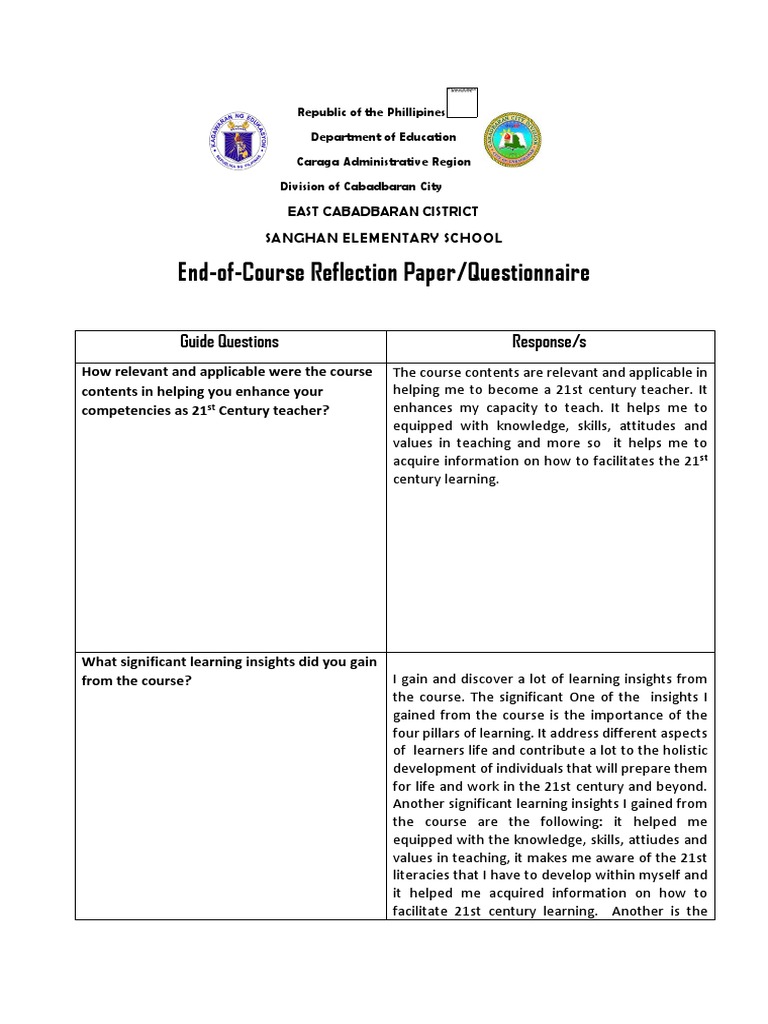End of Course Reflection Paper | PDF | Literacy | Learning