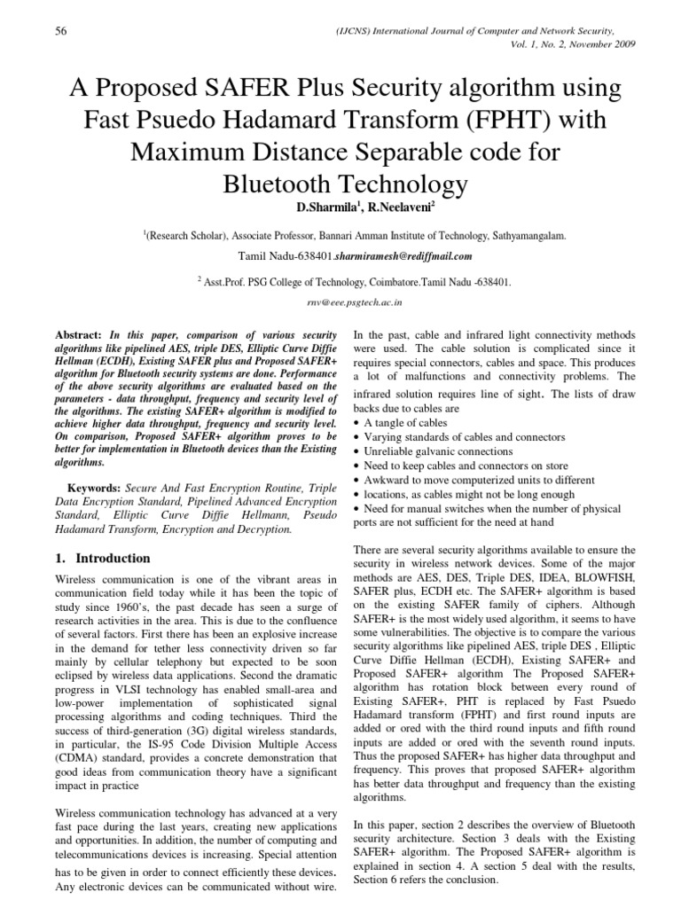 A Proposed SAFER Plus Security Algorithm Using Fast Psuedo Hadamard ...