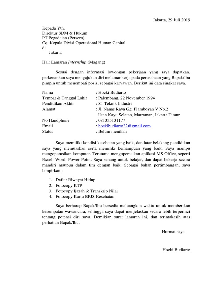 Lamaran Internship Hocki | PDF