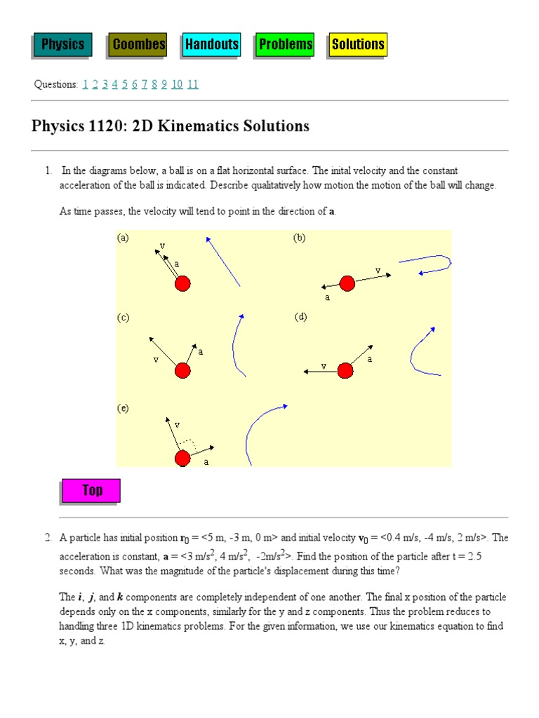 Physics 1120: 2D Kinematics Solutions | PDF | Kinematics | Acceleration