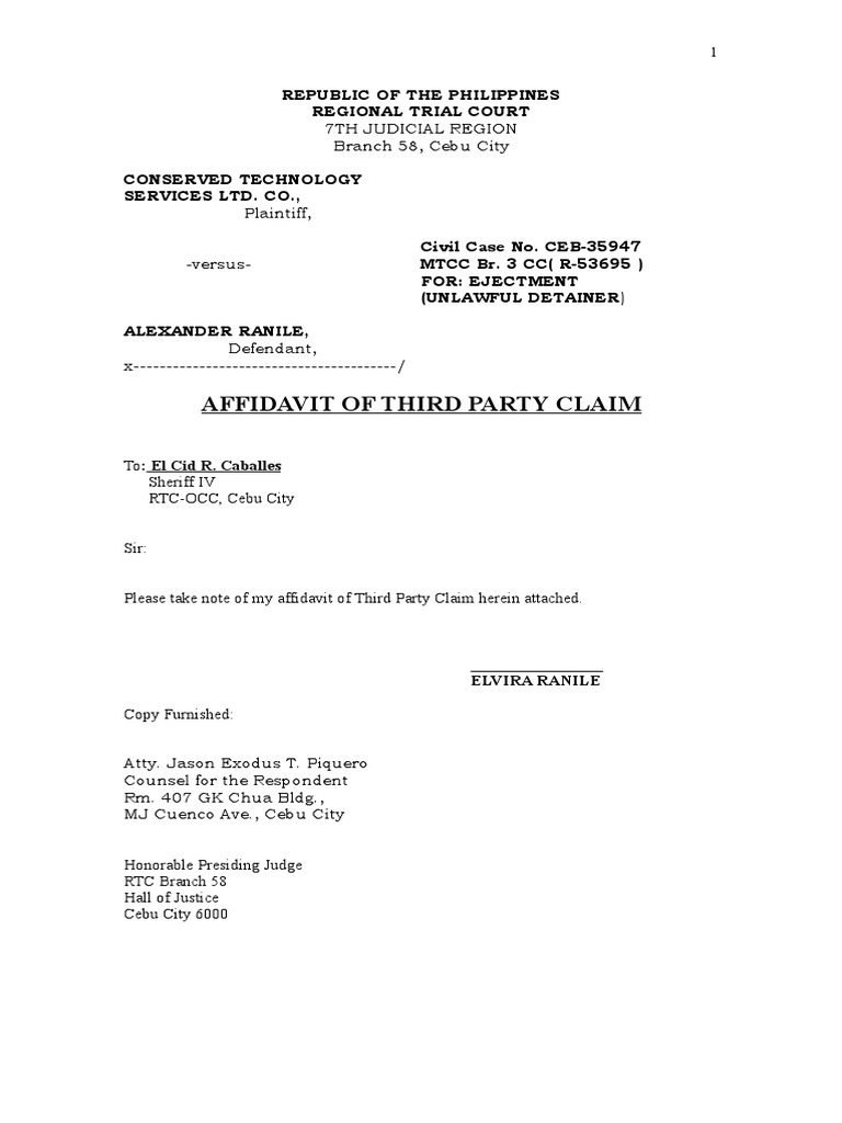 Third Party Claim | Download Free PDF | Intestacy | Affidavit