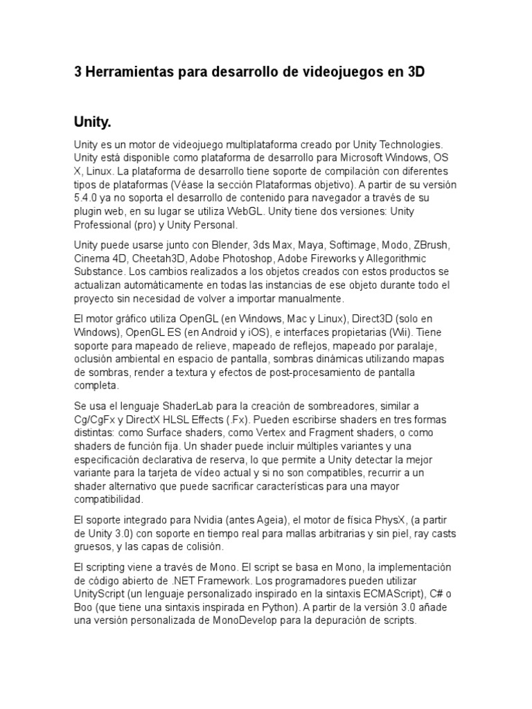 3 Herramientas para Desarrollo de Videojuegos en 3D | PDF | Unidad ...