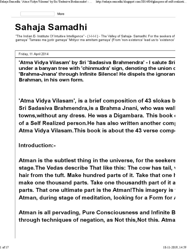 'Atma Vidya Vilasam' by Sri 'Sadasiva Brahmendra' - I salute Sri ...
