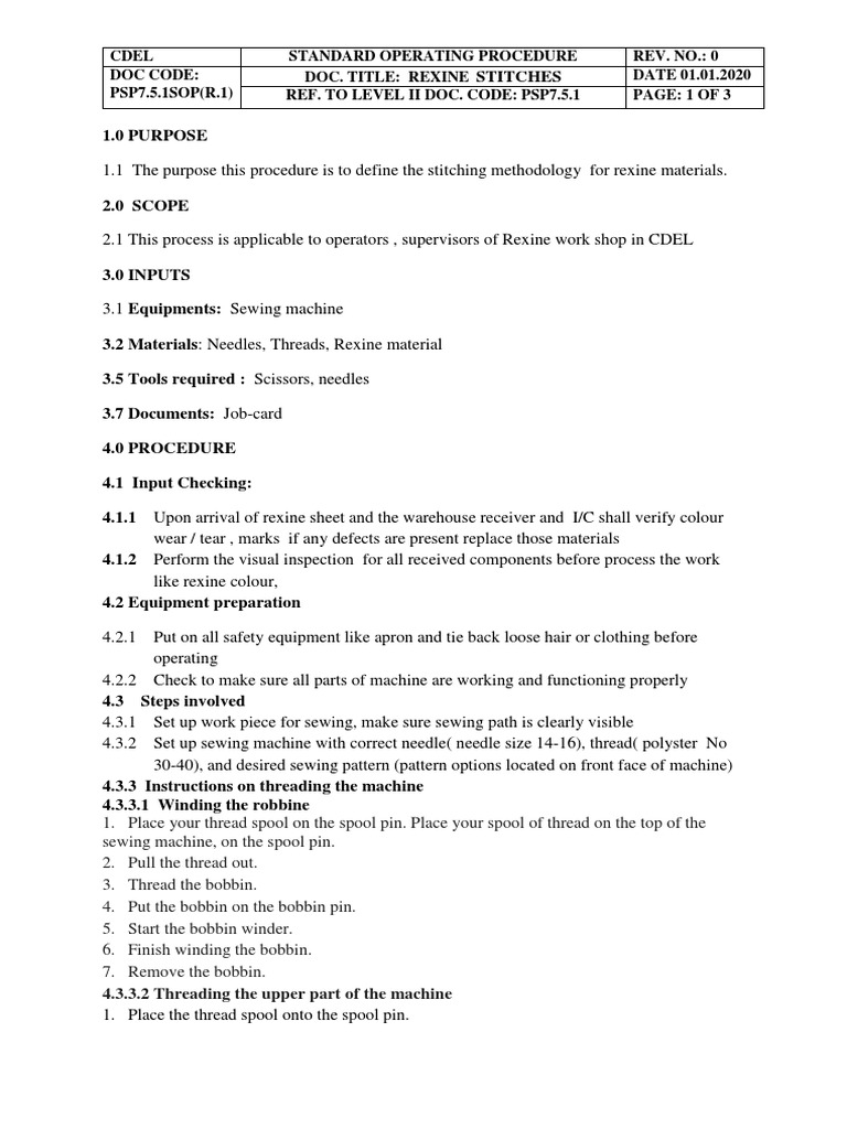 Psp7.5.1sop (R.1) Stiching | PDF | Sewing Machine | Sewing