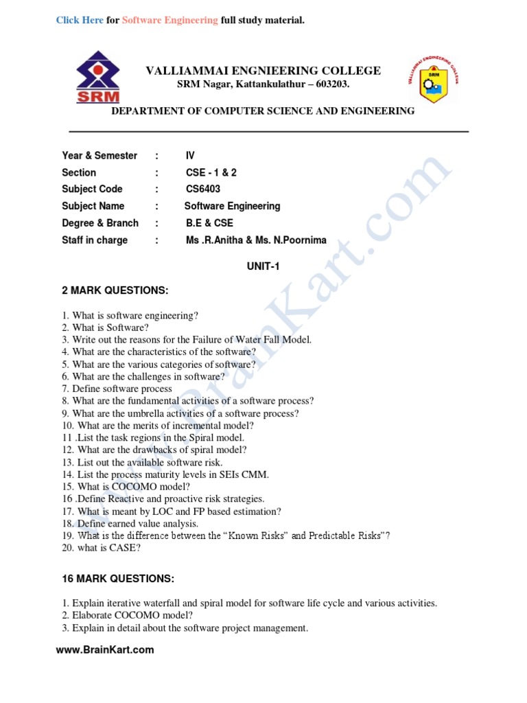 Software Engineering Study Material Guide | PDF | Software Prototyping ...