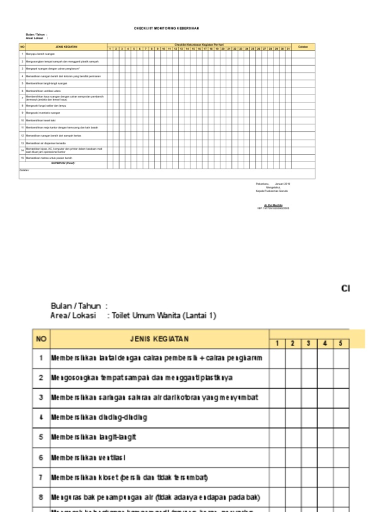Checklist Kebersihan | PDF