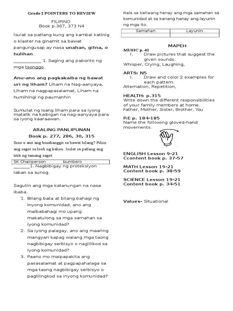 POINTERS FOR REVIEW-4th Monthly Grade 2 | PDF