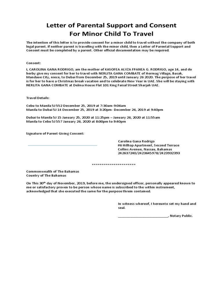 Letter of Parental Support and Consent | PDF