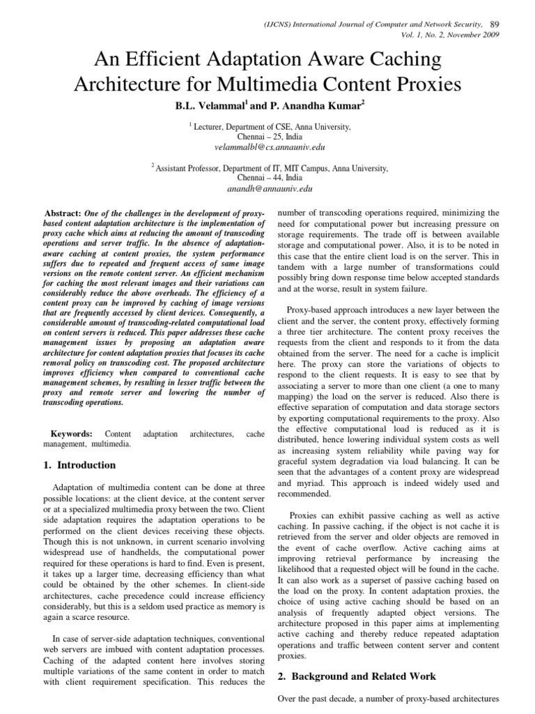 An Efficient Adaptation Aware Caching Architecture For Multimedia Content Proxies | PDF | Proxy ...