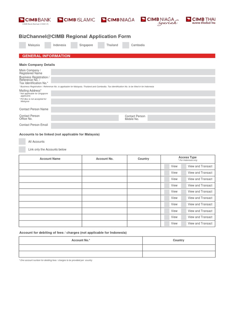 Regional Application Form for Accessing CIMB Bank Accounts via ...
