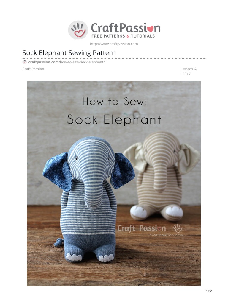 Sock Elephant Sewing Pattern | PDF | Sock | Sewing