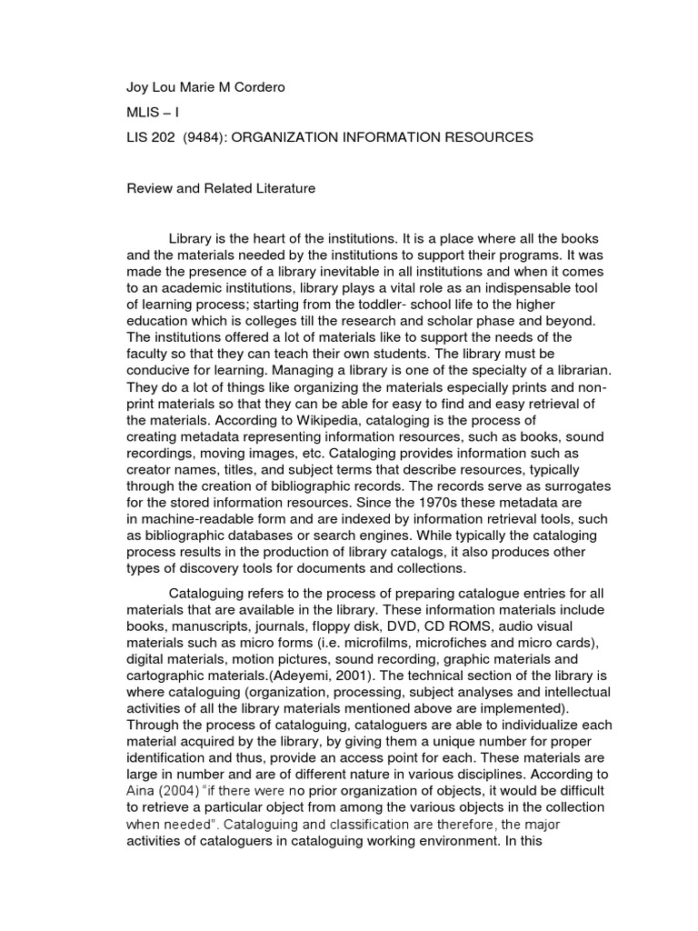 RRL Lis 202 | PDF | Cataloging | Libraries