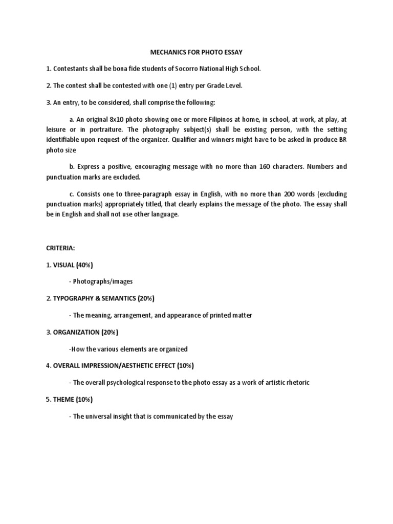 Photo Essay Contest Mechanics for Grade 10 | PDF | Social Science | Art