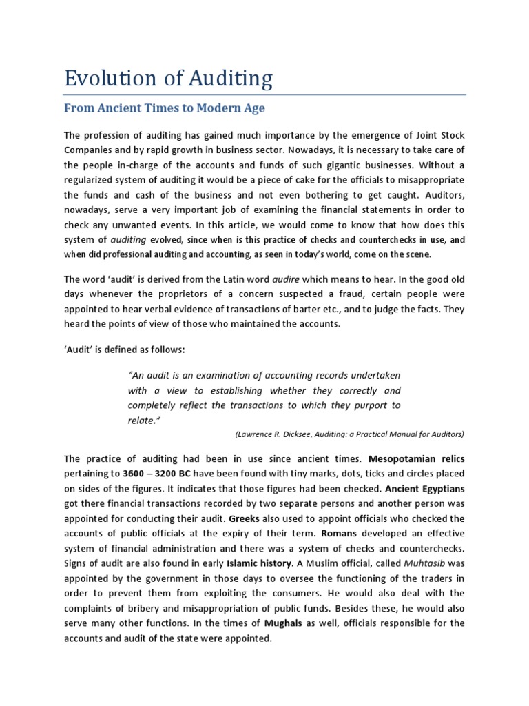 Evolution of Auditing-Full | PDF | Audit | Accounting