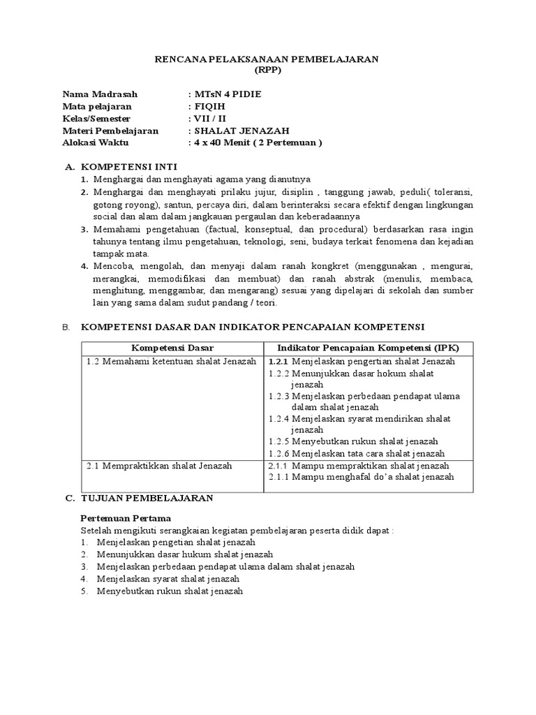 RPP FIQIH SMT 2 SHALAT JENAZAH - Emi-1 | PDF