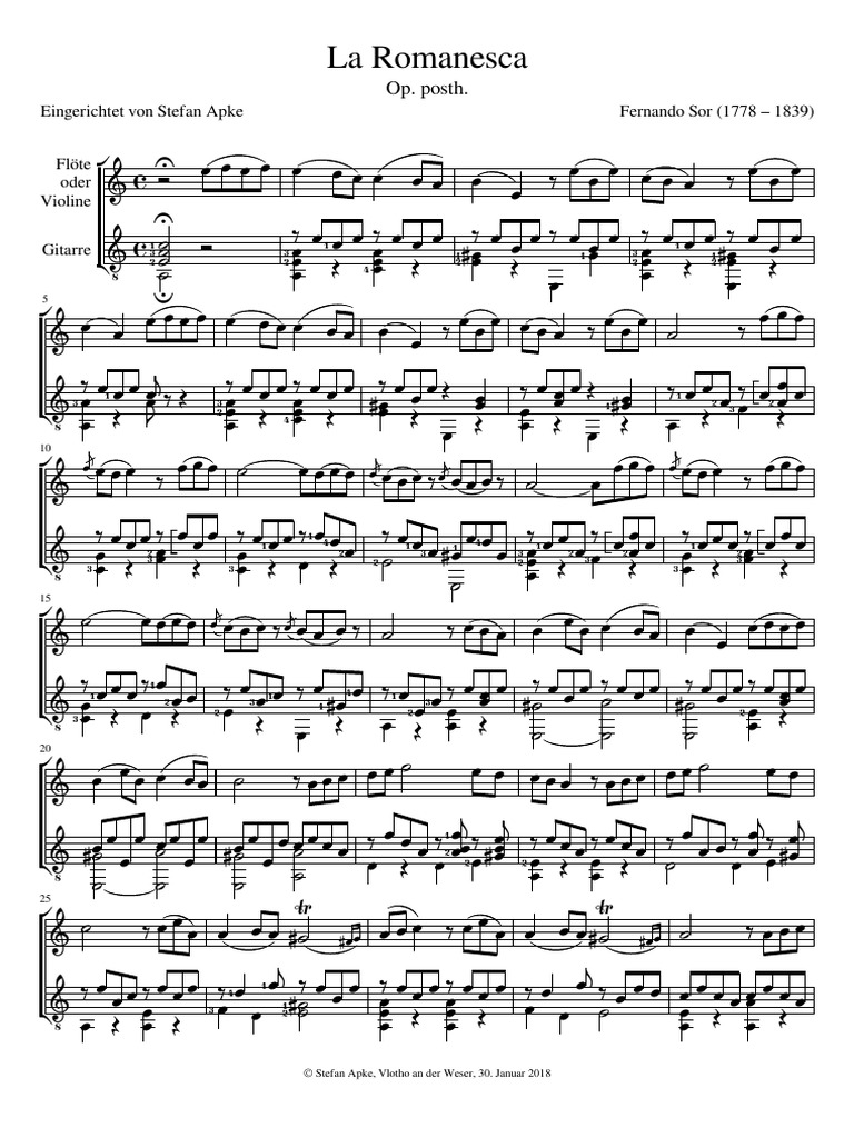 Sor Fernando La Romanesca - Violin-Guitar PDF | PDF