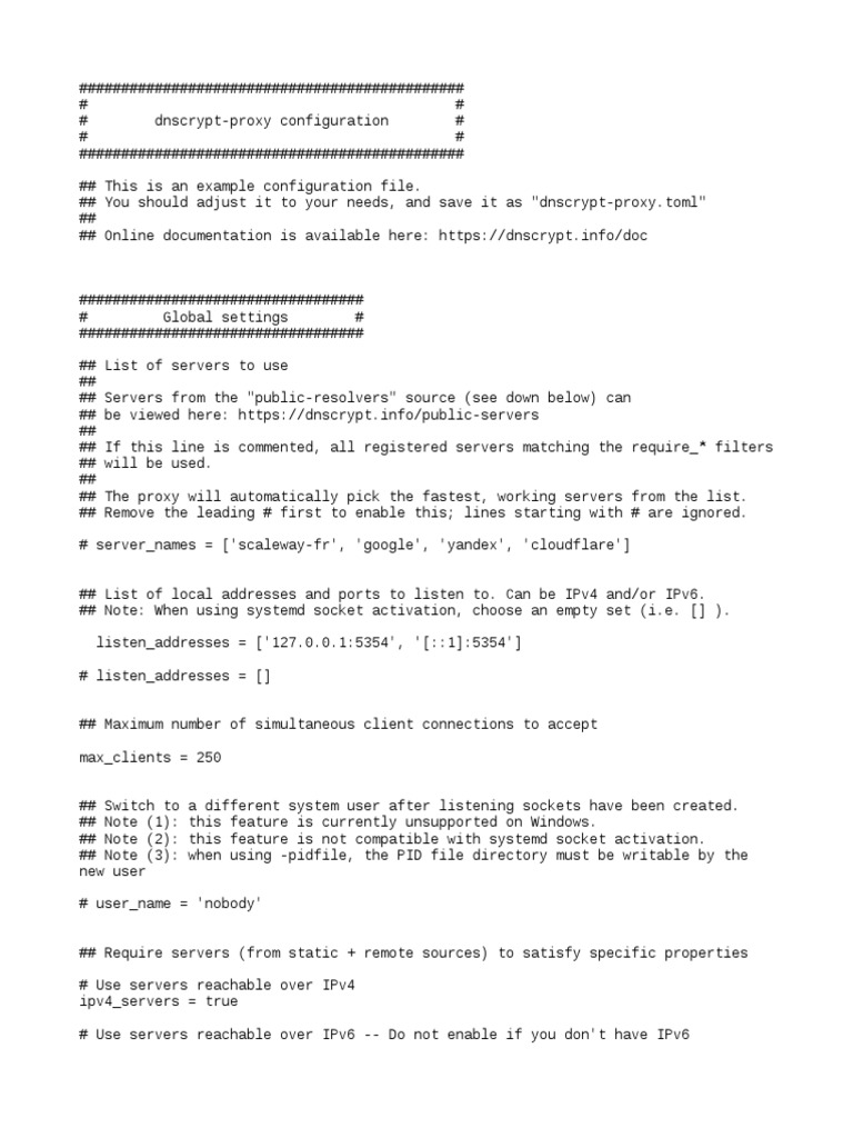 dnscrypt-proxy configuration | PDF | Domain Name System | Proxy Server
