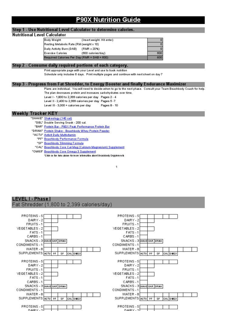P90X Nutrition Guide 12-29-091 | PDF | Calorie | Human Nutrition