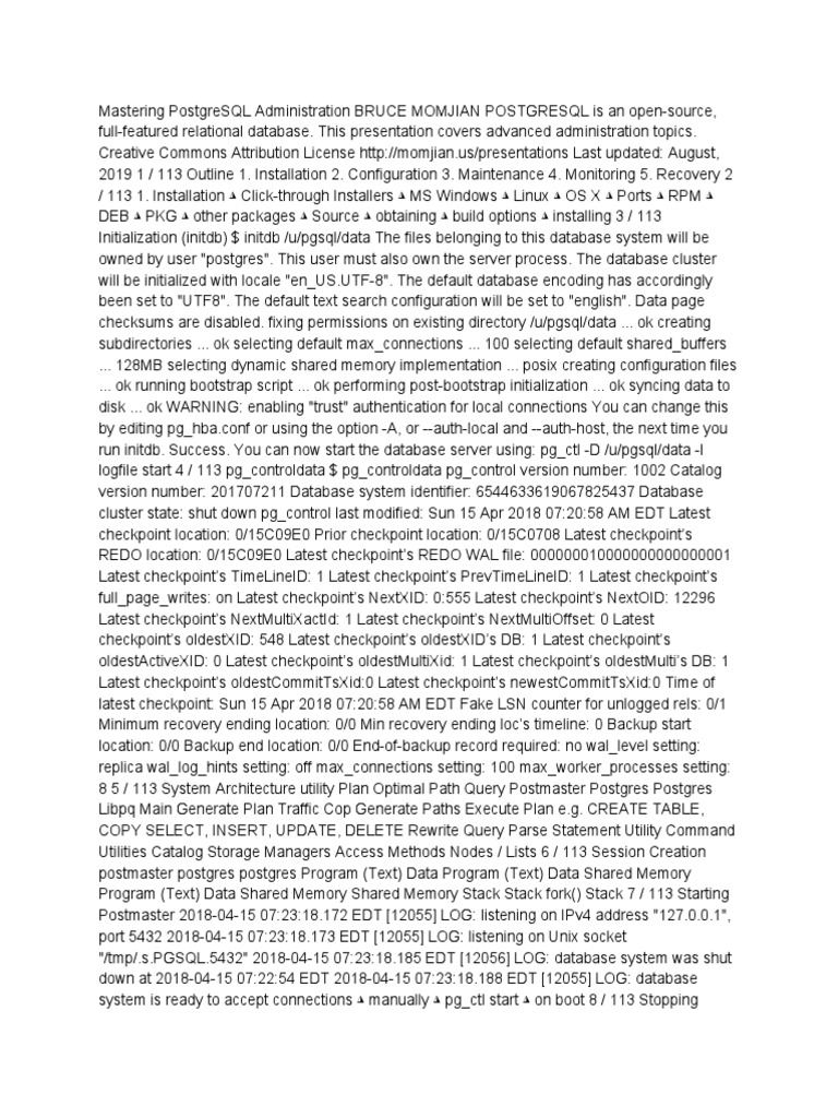 Mastering PostgreSQL | PDF | Postgre Sql | Backup